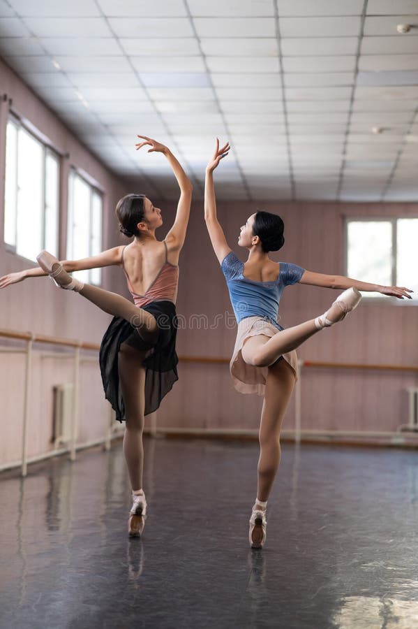 Two Asian Ballerinas are Dancing in the Class. Stock Image - Image of ...