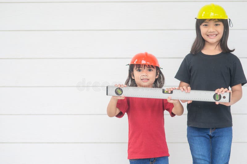Two Asian Kid Girls Learning and Enhance Development, Little Architect ...