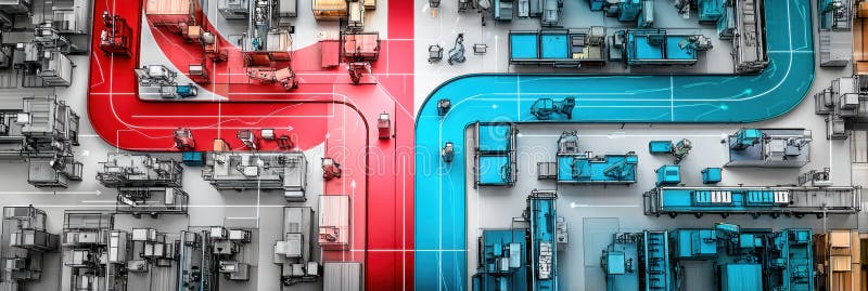 Diverging Assembly Lines in a Chip Factory Indicating Different ...