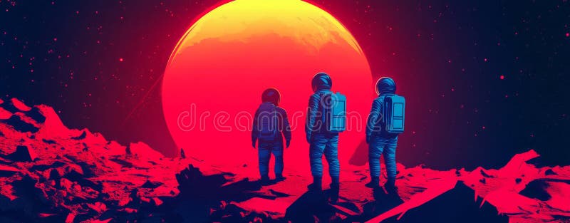 Two Astronauts Exploring the Lunar Surface at Night with Their ...