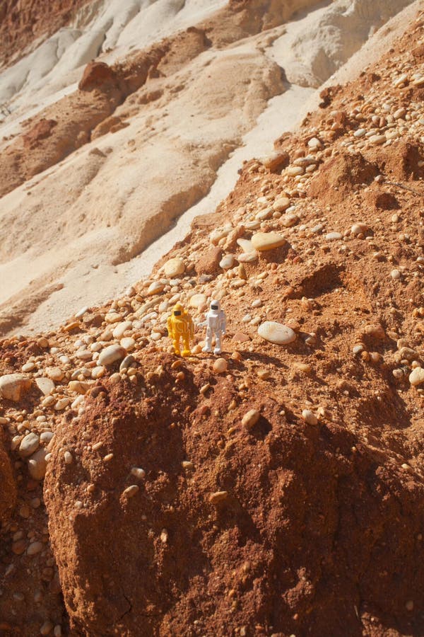 Two Astronauts Exploring a Mars Cliff, Concept Stock Image - Image of ...