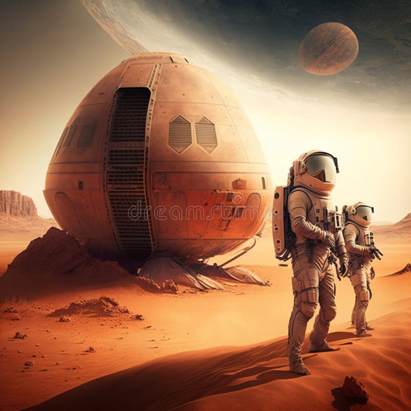 Two Astronauts Exploring Mars, Generative AI Stock Illustration ...