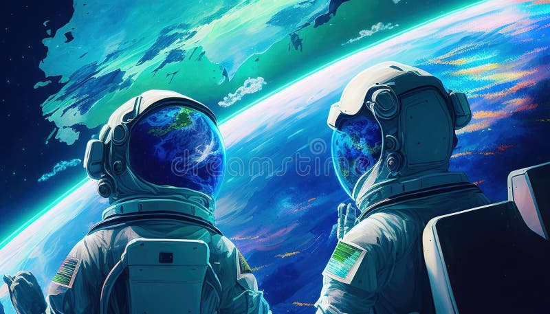 Two Astronauts Floating in Space Digital Art Illustration, Generative ...