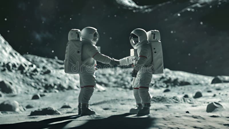 Astronauts Shaking Hands on the Moons Surface during Lunar Mission ...