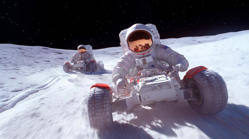 Astronauts Driving Lunar Rovers on the Moon S Surface during a Space ...