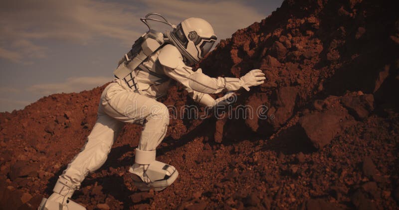Two astronauts on Mars stock photo. Image of struggle - 153418824