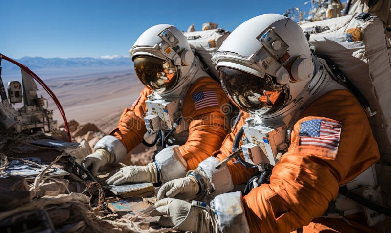 Two Astronauts Sitting in Space Station Stock Illustration ...