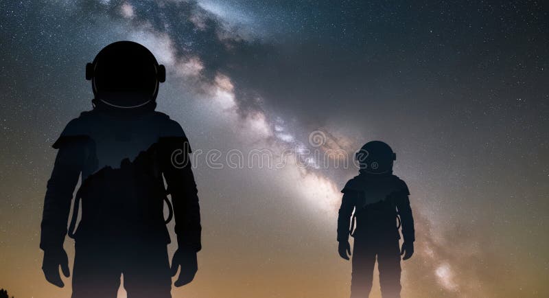 Two Astronauts in Space Facing Each Other in Front of Earth Stock ...
