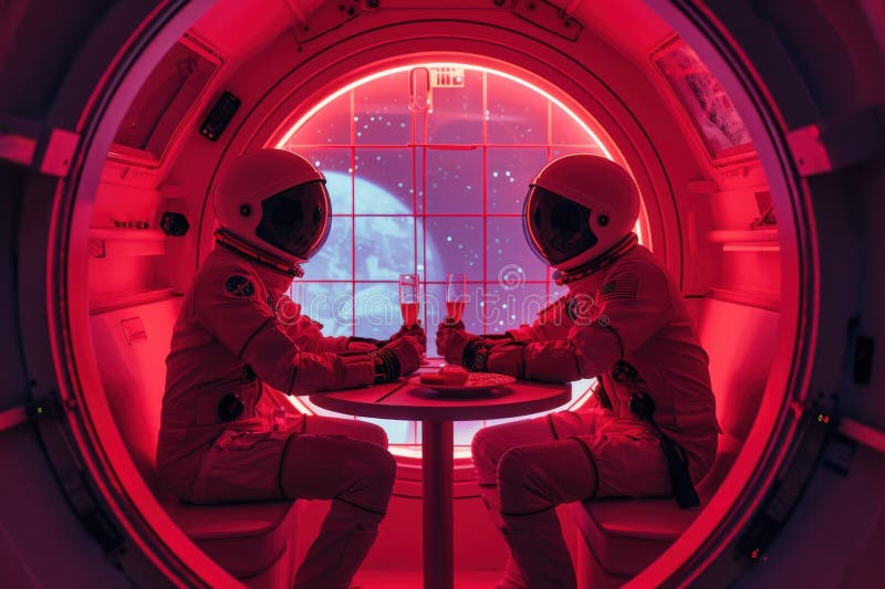 Astronauts Enjoy a Romantic Dinner in Space Stock Illustration ...
