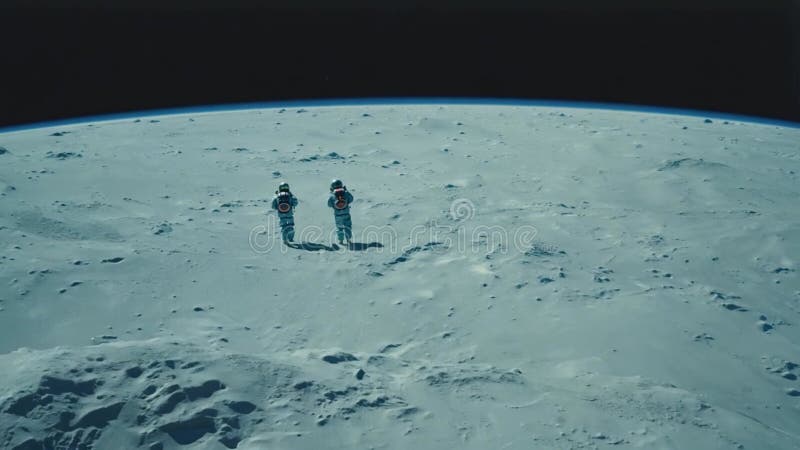 Two Astronauts Standing on the Lunar Surface during a Space Mission ...