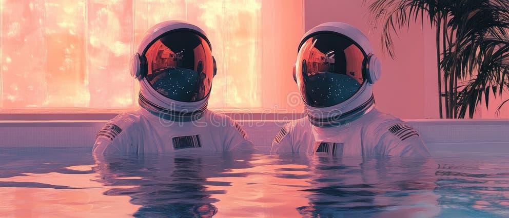 TWO ASTRONAUTS WEARING WHITE SPACESUITS RELAX in a POOL Stock ...