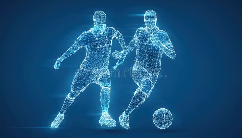 Football Players Depicted in Wireframe Style Showcasing Athletic ...