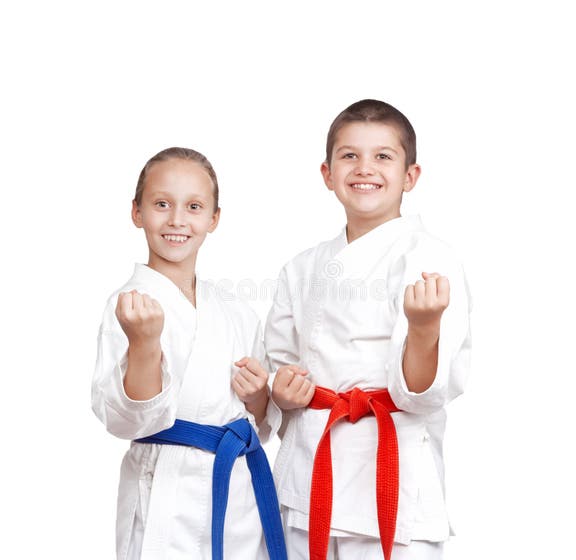 Two Athletes in Karategi are Standing in the Rack of Karate Stock Image ...