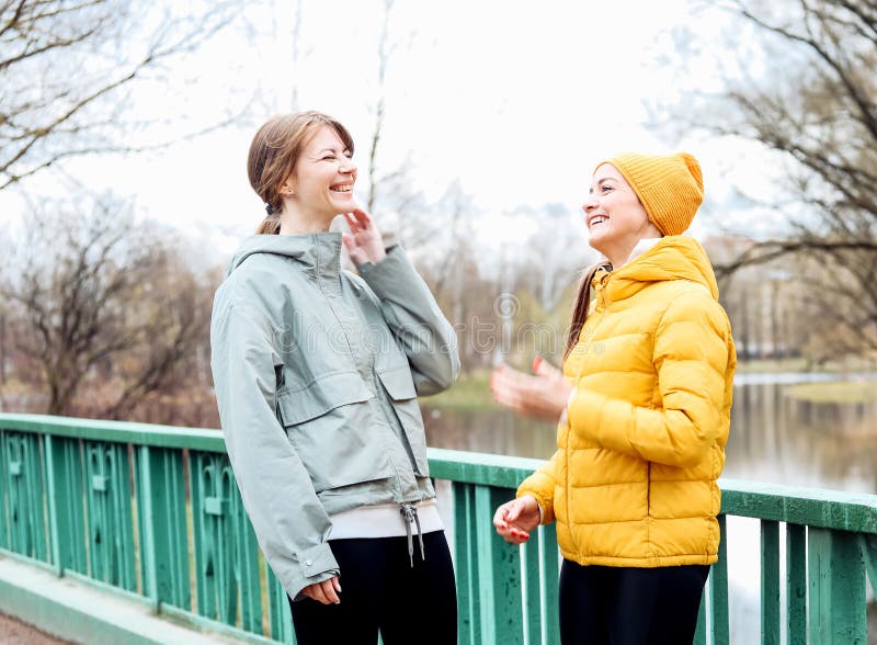 Two Athletic Women Friends in a Spring Park. Stock Photo - Image of ...