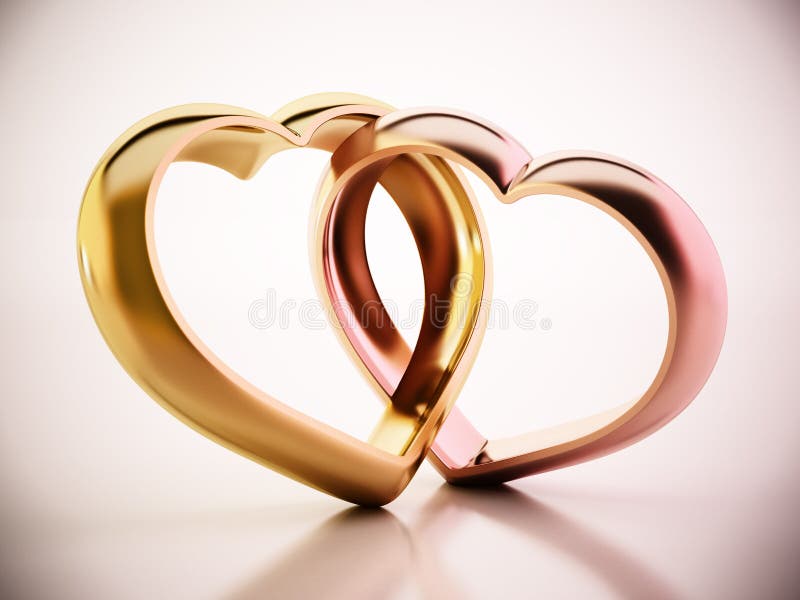 Two Attached Heart Shaped Rings. 3D Illustration Stock Illustration ...