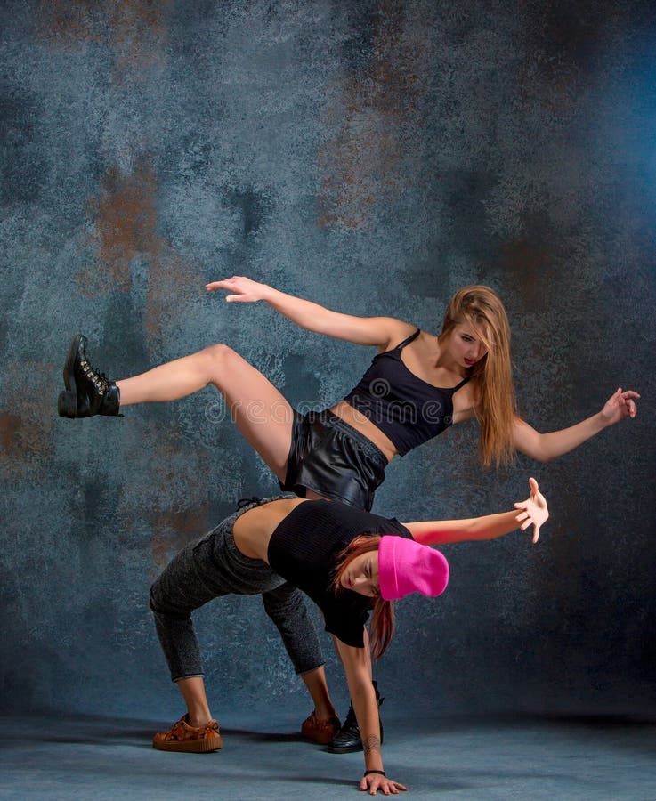 The Two Attractive Girls Dancing Twerk in the Studio Stock Photo ...