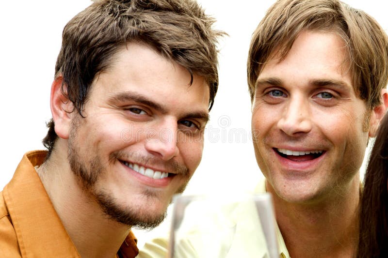 Two Attractive Men Smiling at Camera Stock Photo - Image of glass ...