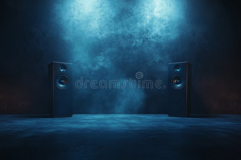 Two Audio Speakers Standing on Stage with Spotlights Shining Stock ...