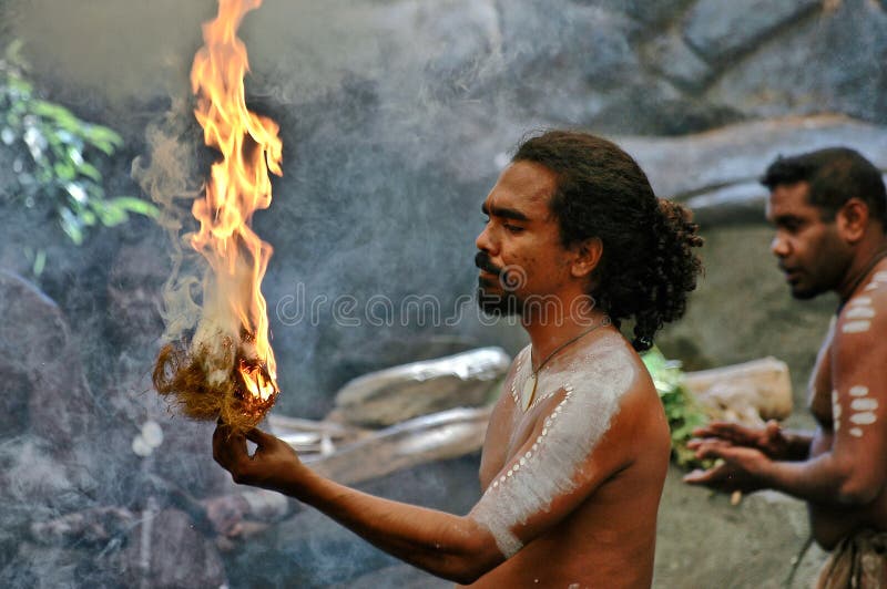 Two Aboriginal Australians Perform Ceremony with Fire. Editorial Photo ...
