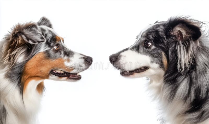 Two Australian Shepherds Facing Each Other with Expressive Faces and ...