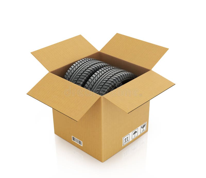 Two Automobile Wheels in a Cardboard Box Stock Illustration ...