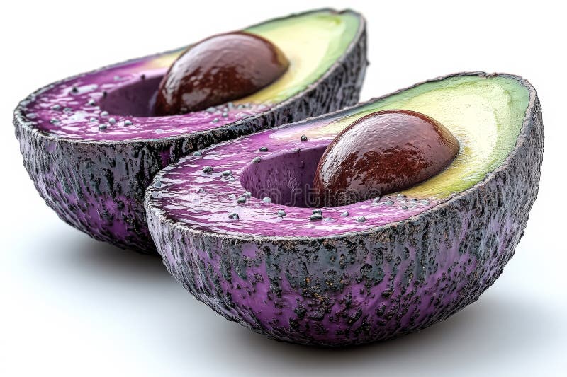 Two Avocados with Purple Skin and a Black Seed in the Middle Stock ...