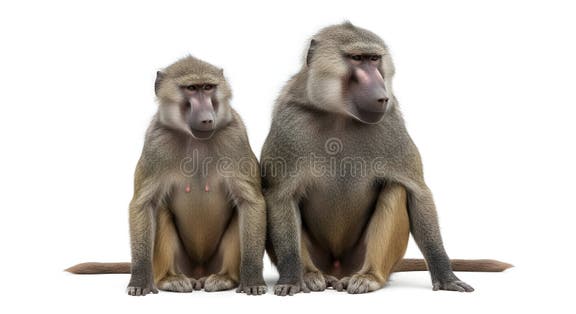 Two Baboons Sitting Side-by-side on White Background Stock Illustration ...