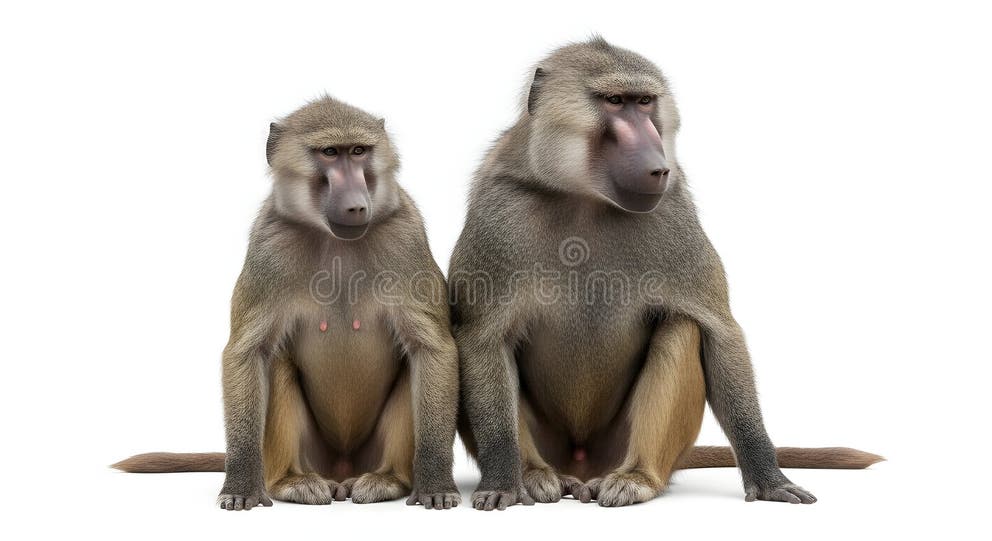 Two Baboons Sitting Side-by-side on White Background Stock Illustration - Illustration of sizes ...