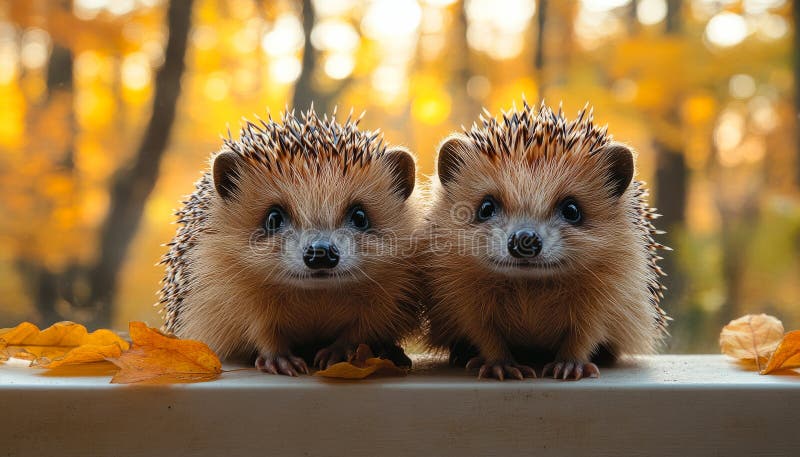Two Baby Hedgehogs are Sitting on a Ledge, Looking at the Camera Stock ...