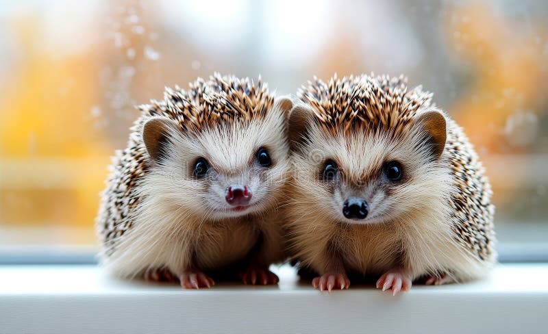Two Baby Hedgehogs are Standing Next To Each Other Stock Photo - Image ...