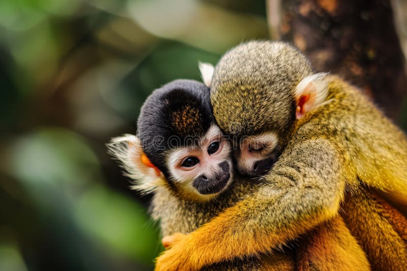 Two Baby Monkeys are Hugging Each Other Stock Photo - Image of mammal ...