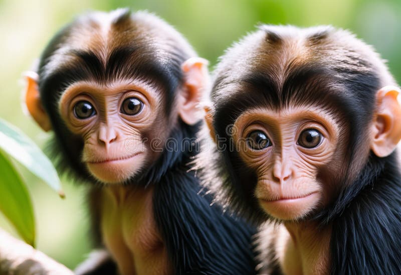 Two Baby Monkeys with Large Eyes Stock Illustration - Illustration of ...