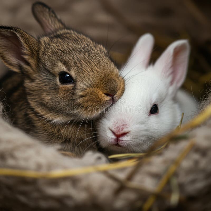 Two Baby Rabbits Huddled Together in a Nest Stock Illustration ...