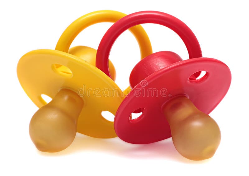 Two Baby's Dummy Red And Blue Stock Photo - Image of pacifier, plastic ...