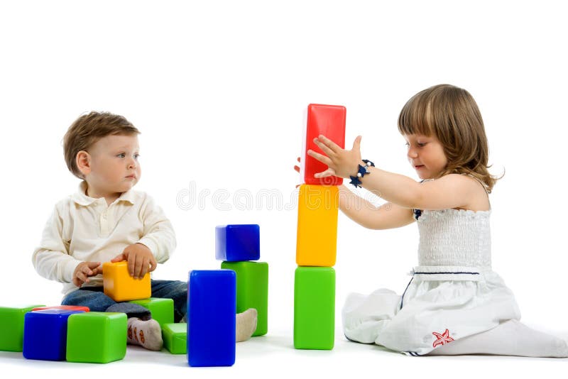 Two baby with toy blocks stock image. Image of creativity - 10287605