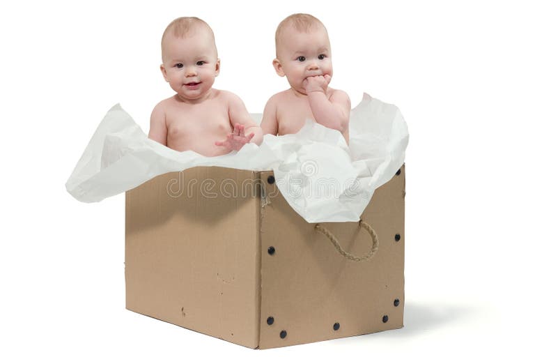 Two baby twins in the box stock photo. Image of package - 1878114