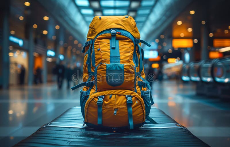 Two Backpacks are Waiting for Their Owners in the Airport. Stock Photo ...