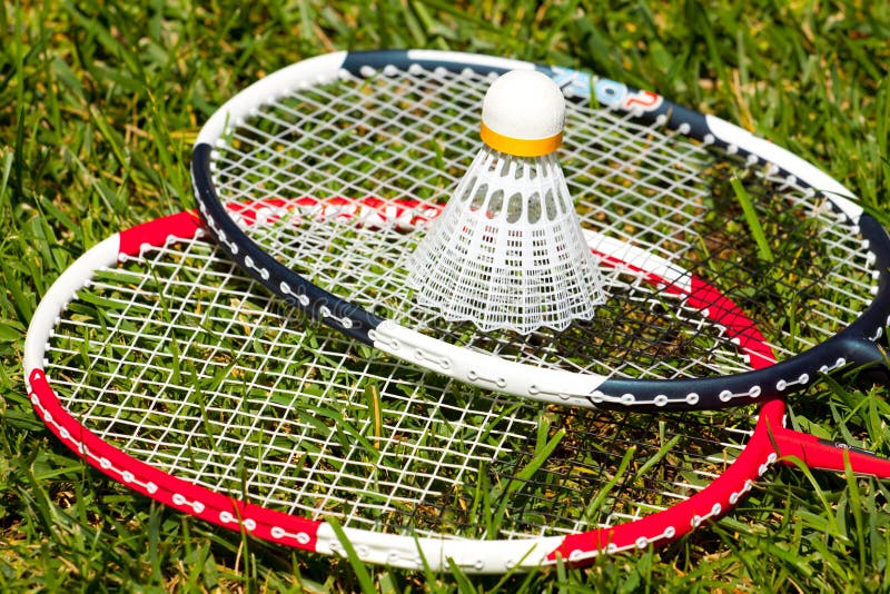 Two Badminton Rackets and Shuttlecock Closeup Stock Photo - Image of ...