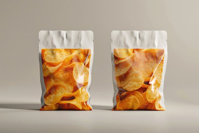 Two Bags of Potato Chips on a Table, Perfect for Food Blogs Stock Photo ...