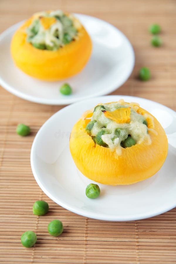 Two Baked Turnip Stuffed with Green Peas Stock Image - Image of yellow ...