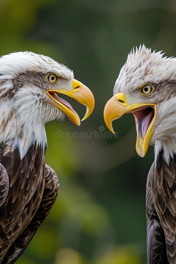 Two Bald Eagles Communicating with Open Beaks Stock Image - Image of ...