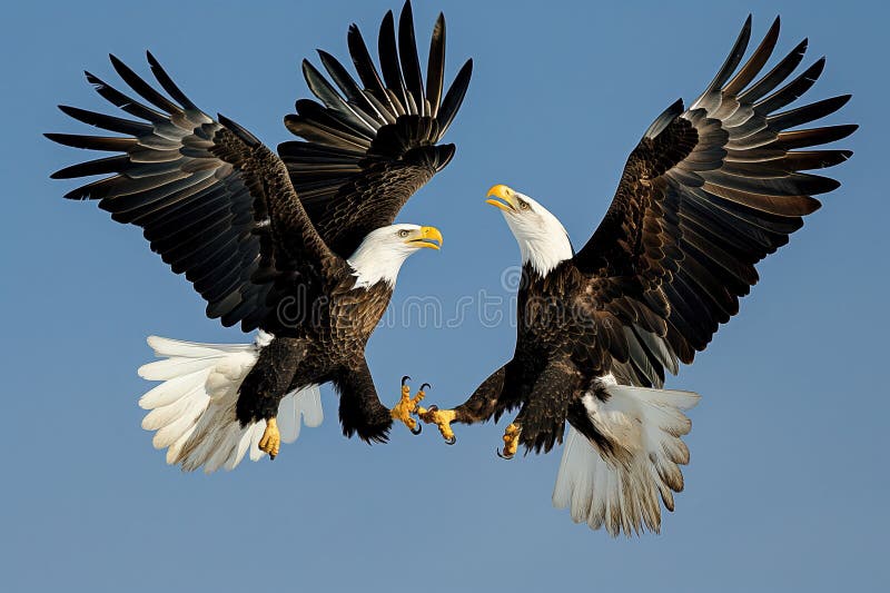 Two Bald Eagles Fighting in the Air with Open Wings Stock Image - Image ...