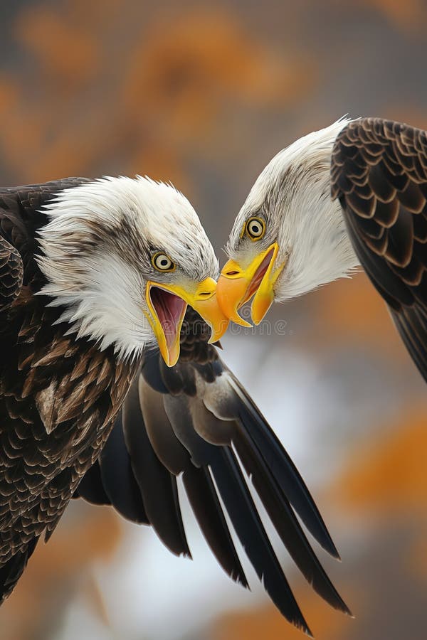 Two Bald Eagles Fighting with Open Beaks and Extended Wings Stock Image ...