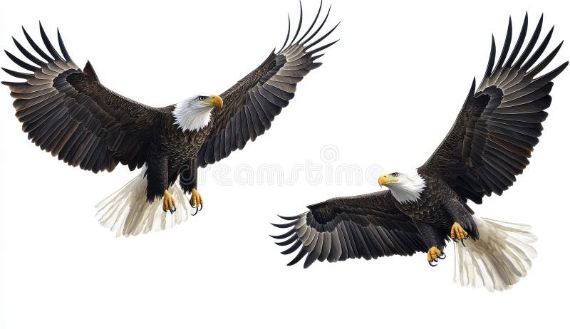 Two Bald Eagles in Flight Against White Background Stock Illustration - Illustration of american ...
