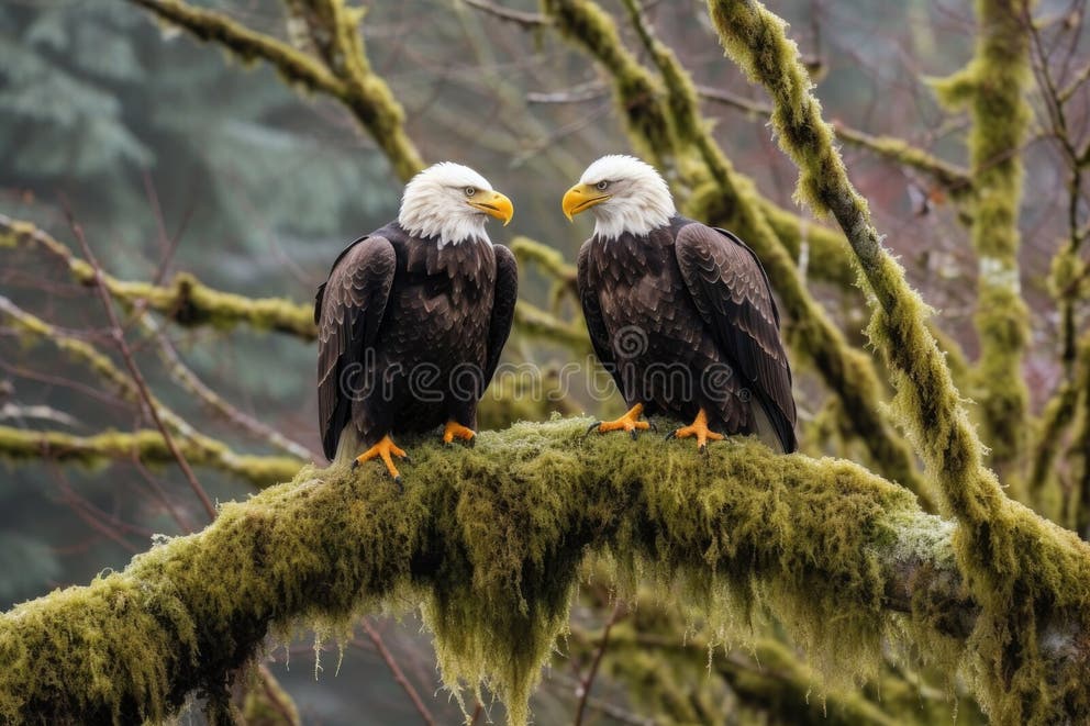 Two Bald Eagles Interacting in Their Natural Habitat Stock Illustration - Illustration of bird ...