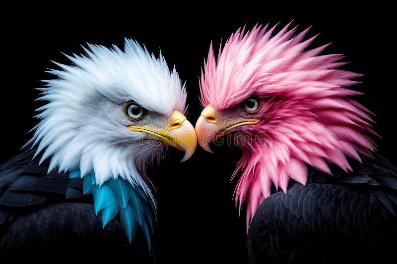 Two Bald Eagles with Pink and Blue Feathers Stock Image - Image of ...