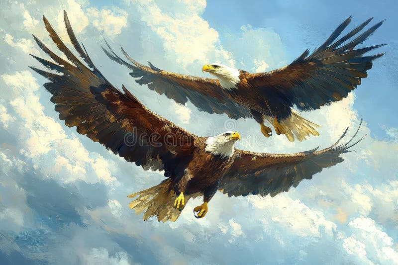 Two Bald Eagles Soaring through the Sky Stock Illustration - Illustration of animal, majestic ...
