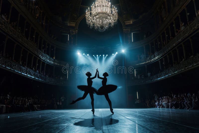 Elegant Ballerinas Performing on Stage Under Dramatic Lighting ...
