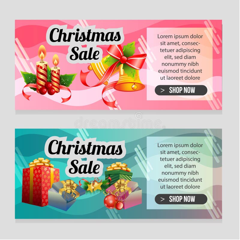 Two Banner Colored Christmas Template with Christmas Gift Present Stock ...