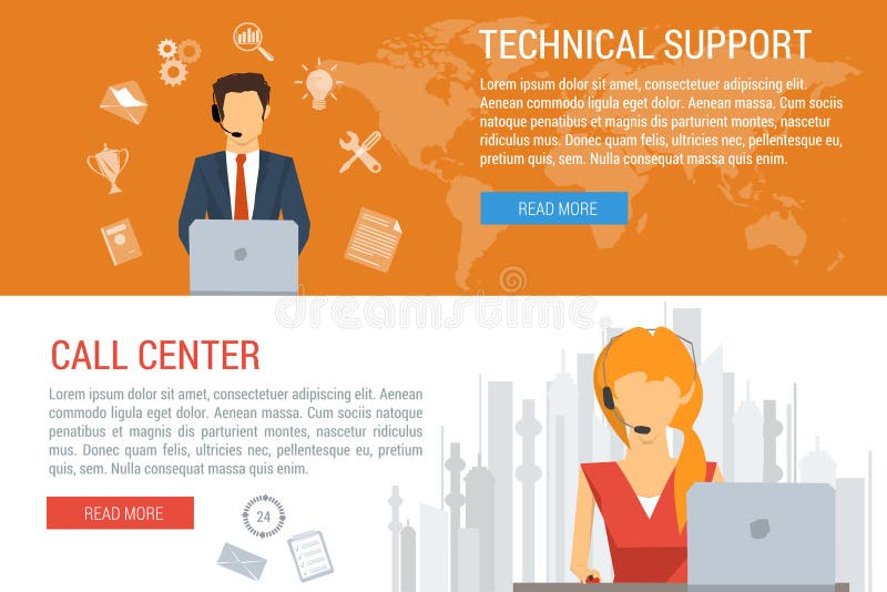 Two Banners Technical Support Flat Style Stock Vector - Illustration of ...